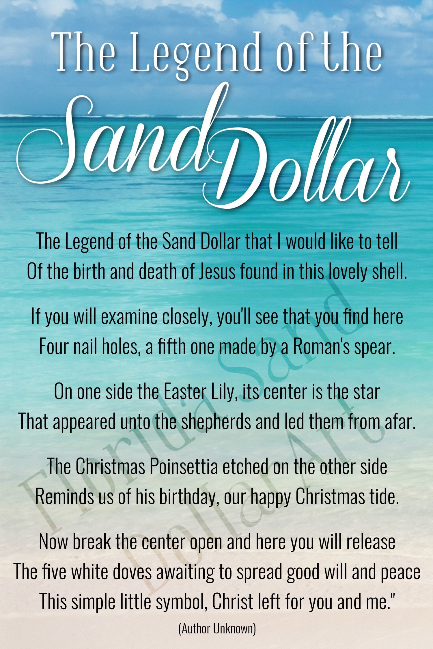 Legend of the Sand Dollar Poem Wall Art 11x14 Shadowbox | Etsy