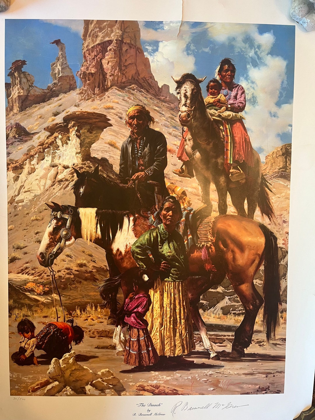Signed Art 18 X 24" the Dinner by R Browell Mcgrew Signed Print Native ...