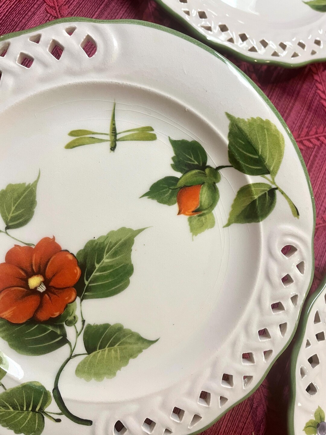 Set of 5 Italy Designed by Brunelli Red Floral Reticulated Dessert ...