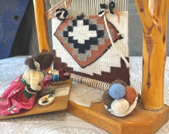 Authentic Navajo Doll Indian Mother and Child Weaving Loom Figurine ...
