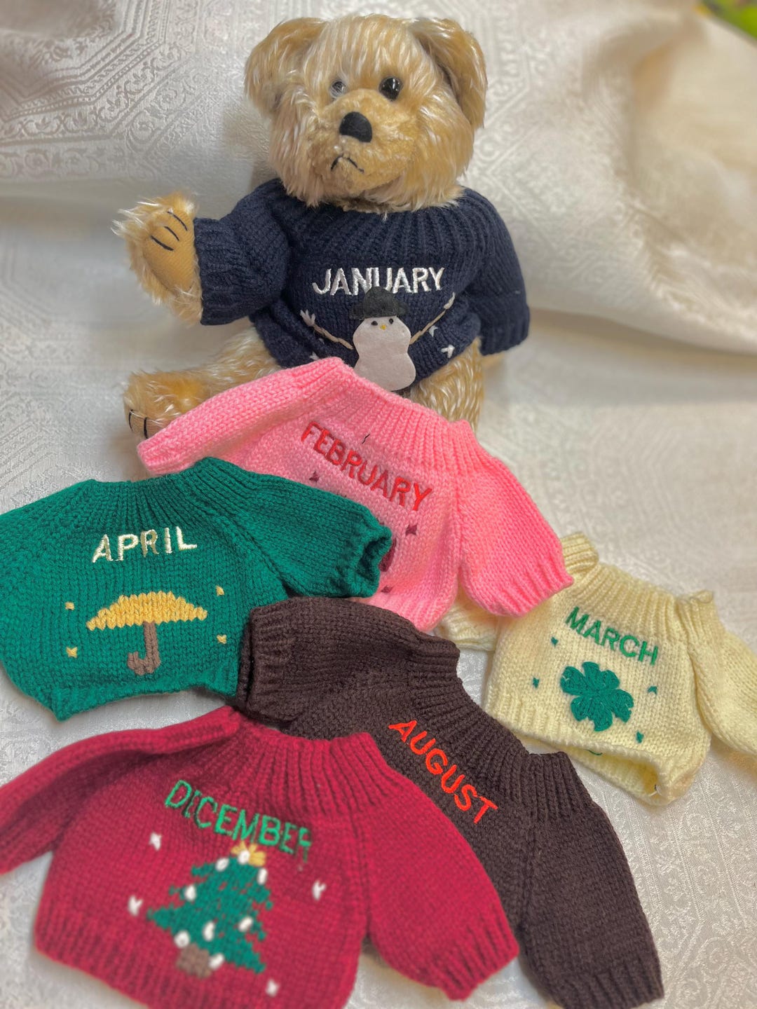 Handmade 6 Teddy Bear Sweaters Calendar Month of the Year 12 ...