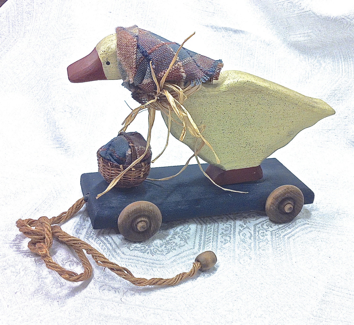 Primitive Wood Duck Goose on Wheels Decorative Pull Toy | Etsy