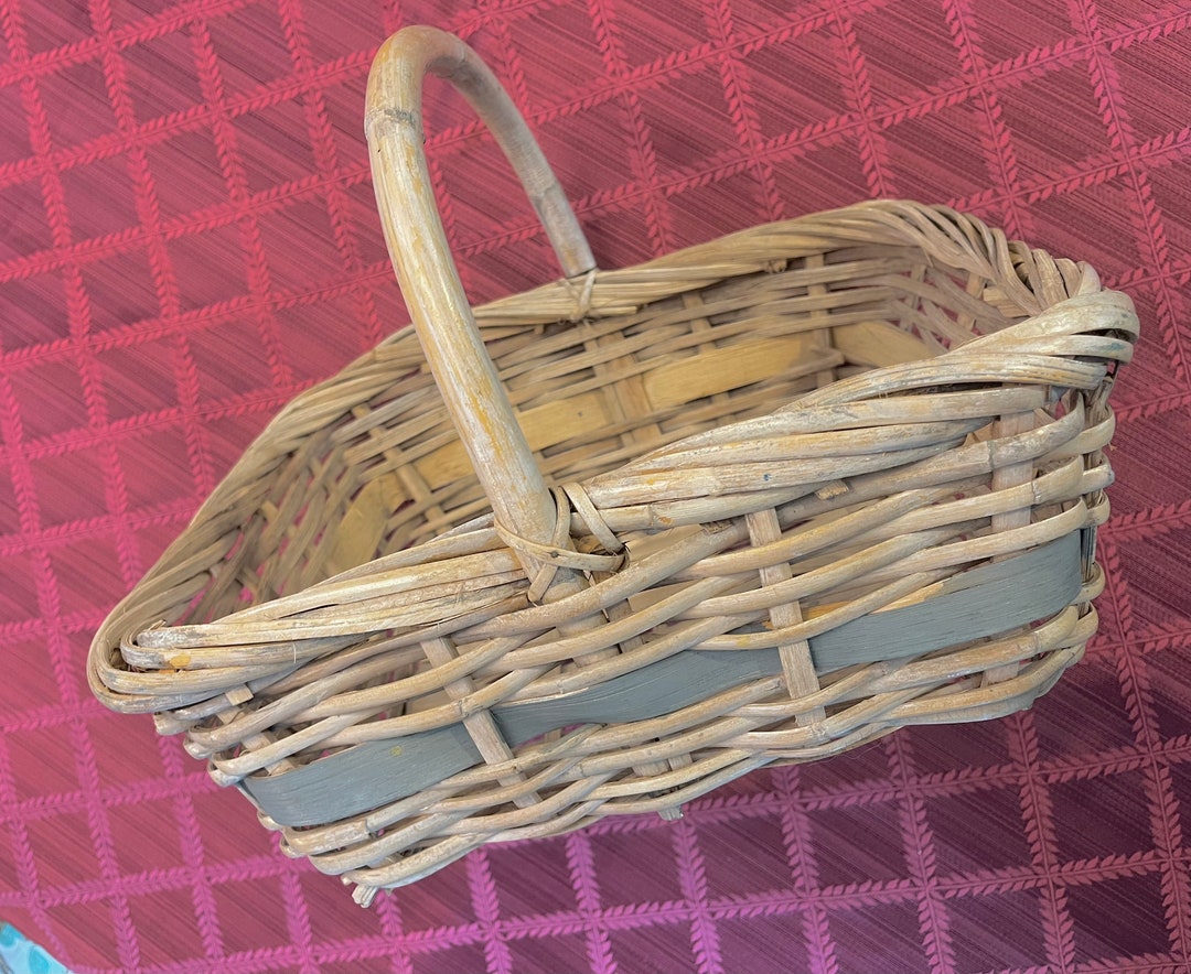 Large Wicker 14 X 11" Blue White Rectangle Handle Gathering Storage ...