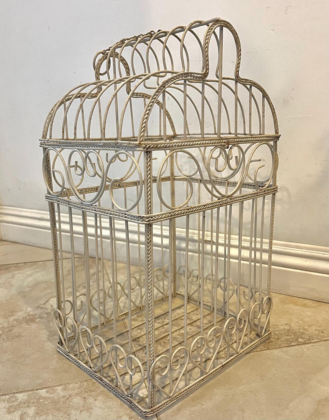 Large Victorian 16 X 9" French Bird Cage White Metal With Bird ...