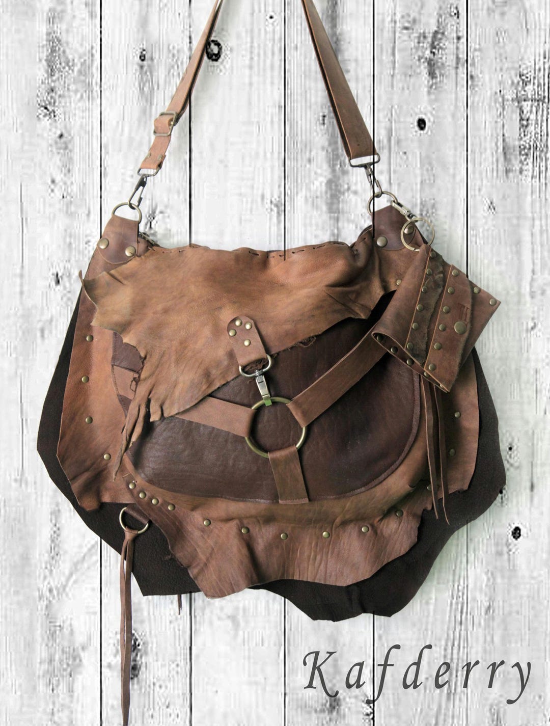Distressed Brown Lamb Leather Hobo Bag: Grunge Goth Shoulder ...