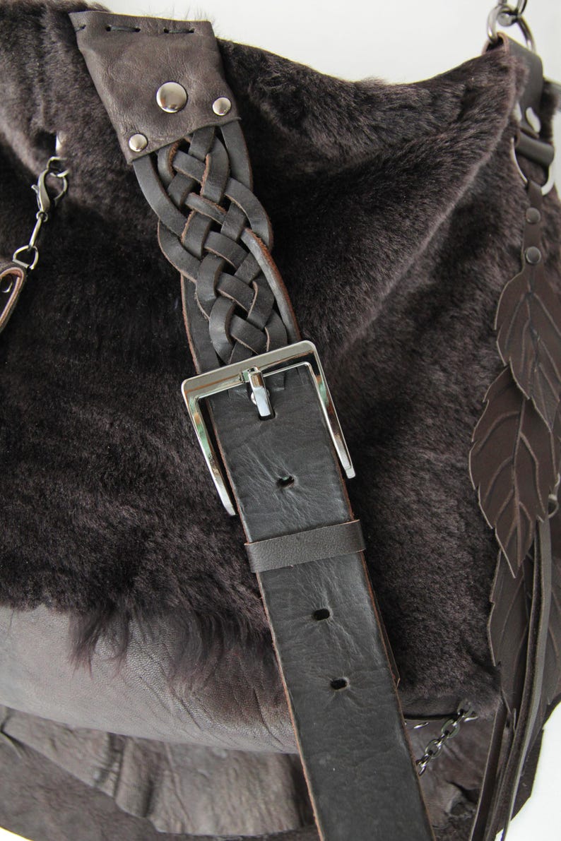 Espresso Dark Brown Lambskin and Lamb Fur Shoulder/ Crossbody Bag ...