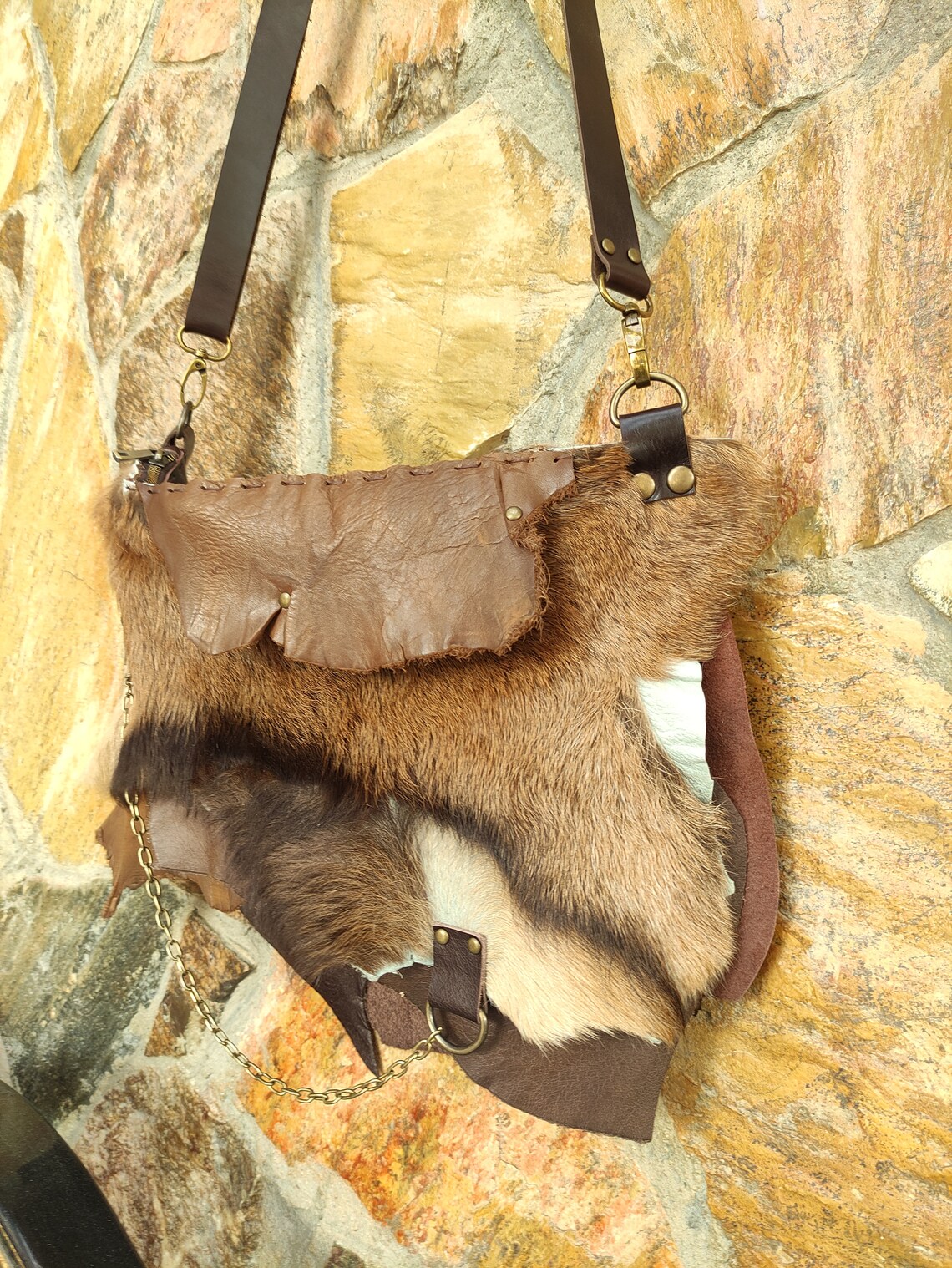 Asymmetrical Goat Fur Brown Leather Crossbody Bag /hobo Tribal Boho Bag ...