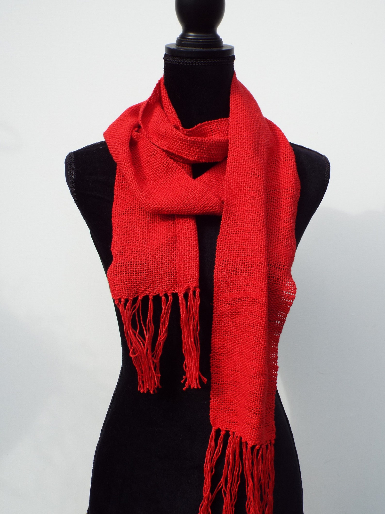 Handwoven Red Scarf, Hand Woven Scarf in Cherry Red, Hand-weaving ...