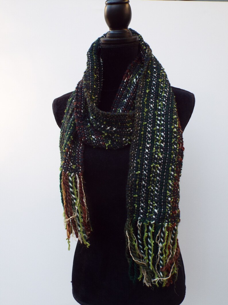 Textured Scarf With Greens, Hand Woven Fashion Scarf, Green Scarf ...