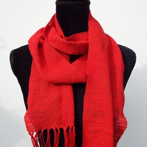 Handwoven Red Scarf, Hand Woven Scarf in Cherry Red, Hand-weaving ...