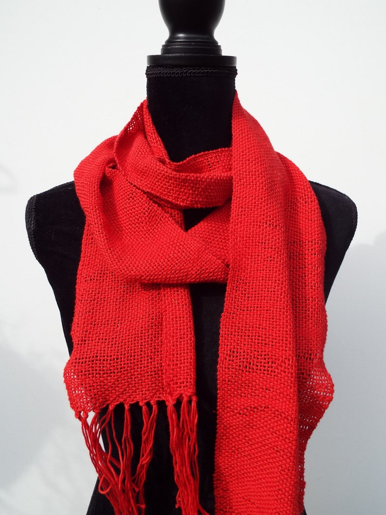 Handwoven Red Scarf Hand Woven Scarf in Cherry Red - Etsy