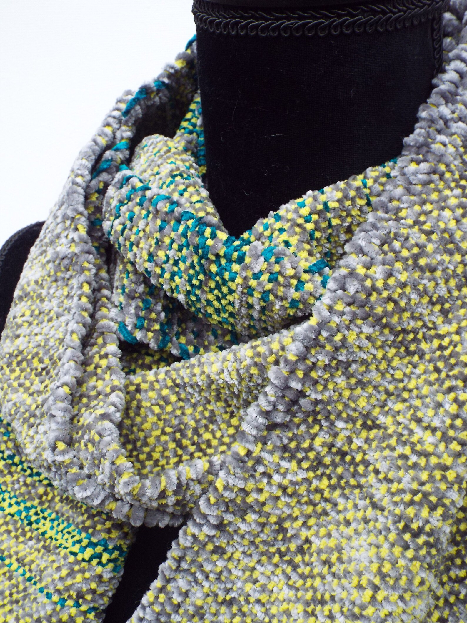 Yellow and Green Scarf, Handwoven Scarf With Super Soft Chenille Yarn ...