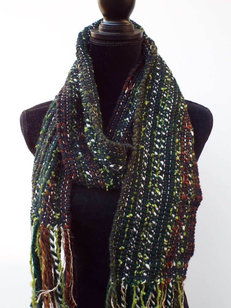 Textured Scarf With Greens, Hand Woven Fashion Scarf, Green Scarf ...