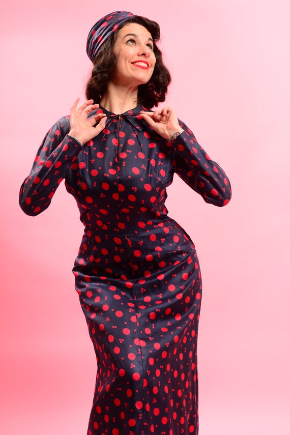 1940s Silk Polka Dot Dress With Bustle And Matching … Gem