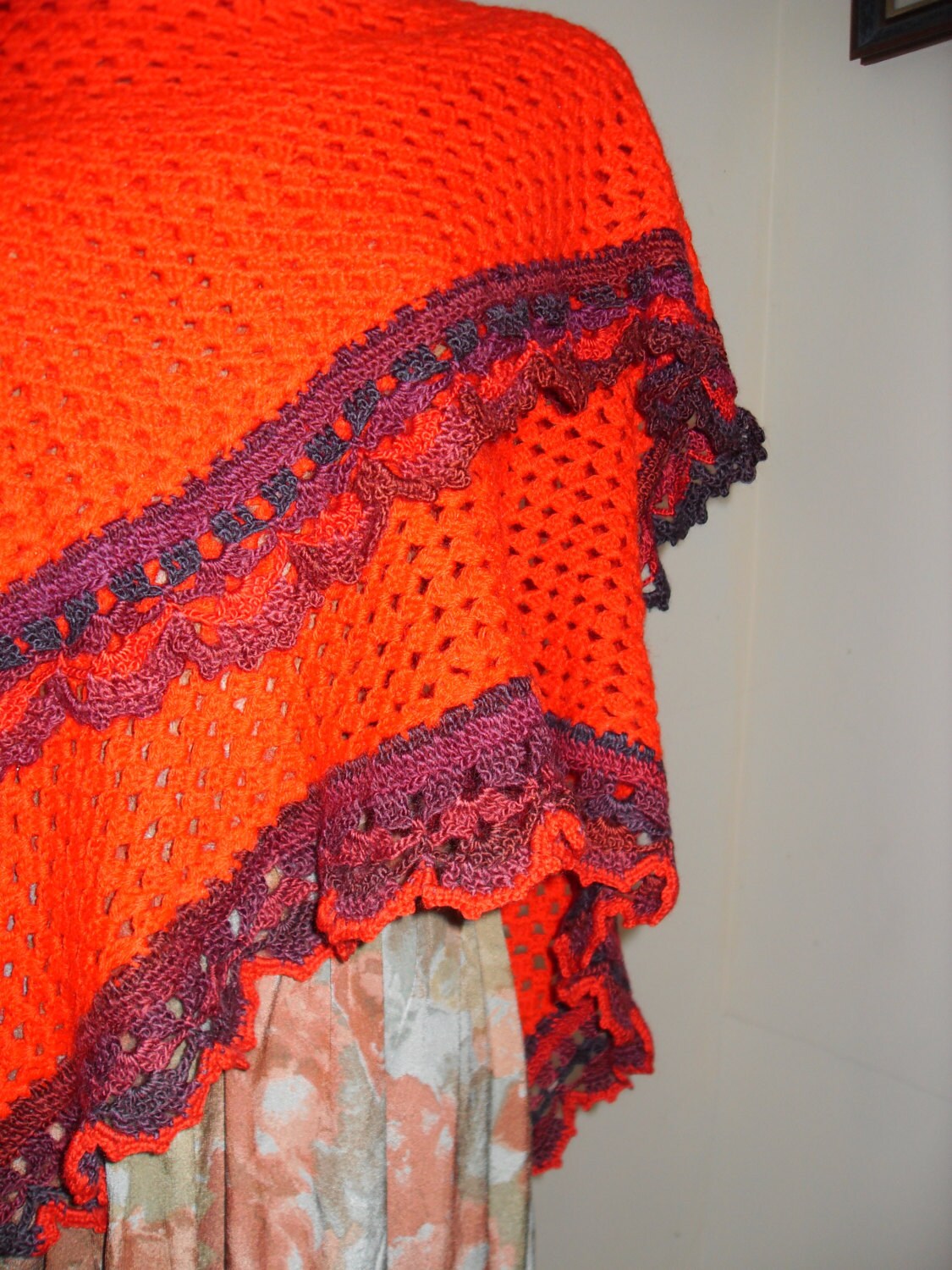 Red Triangular Shawl Wool , Crocheted With Beautiful Lace - Etsy