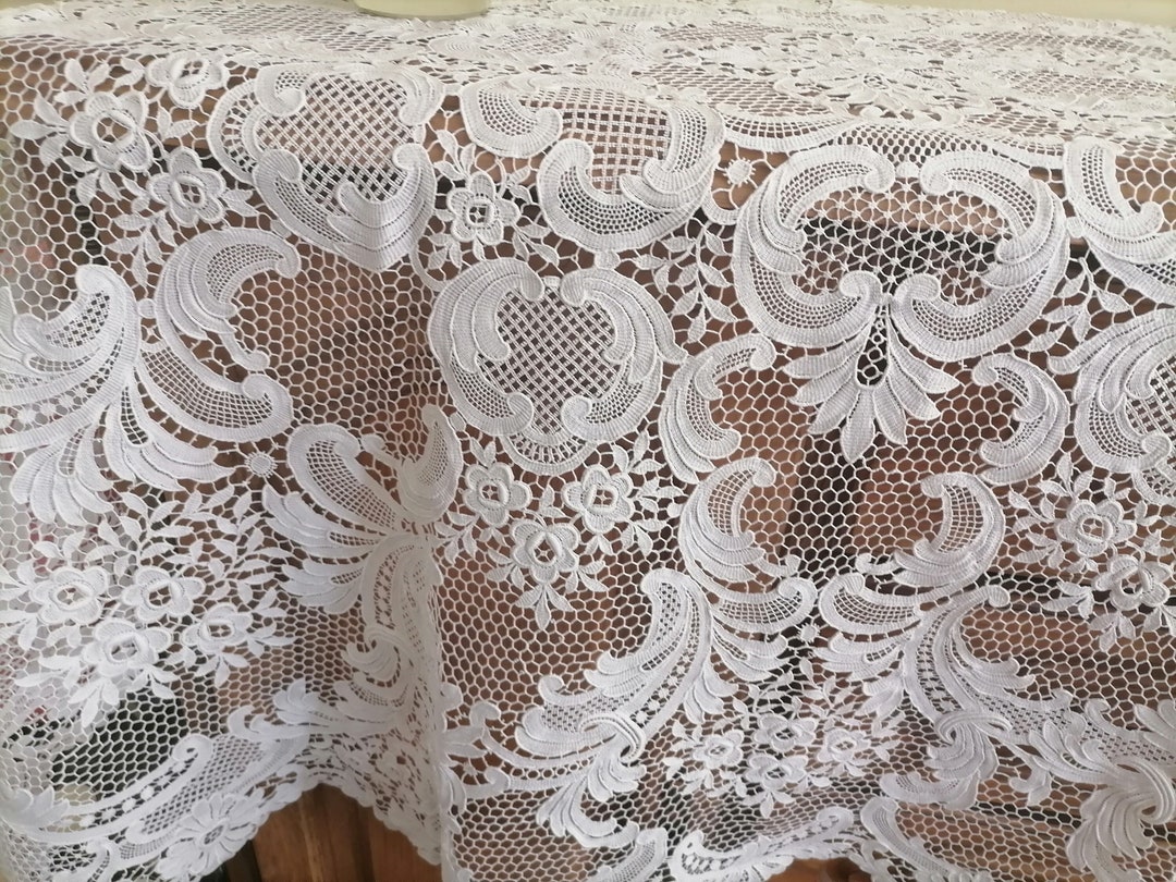 Rare Antique Rectangular Tablecloth, Lace Brussels From the 19th ...