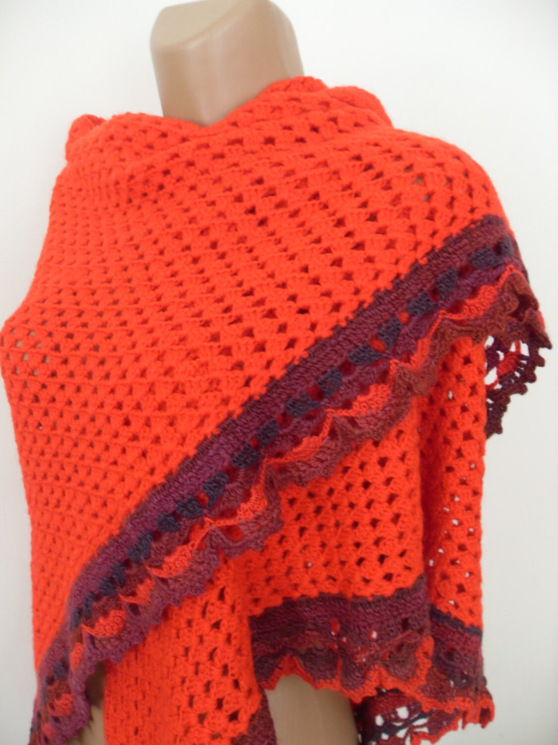 Red Triangular Shawl Wool , Crocheted With Beautiful Lace - Etsy