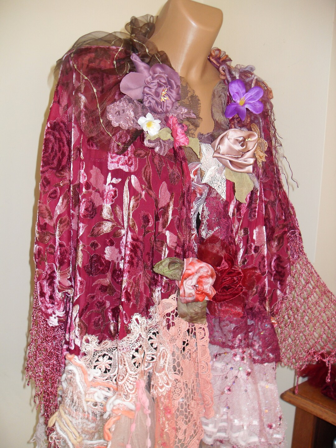 Wonderful Burgundy Silk Velvet DEVORE Jacket or Tunuc Coat Fairy ...