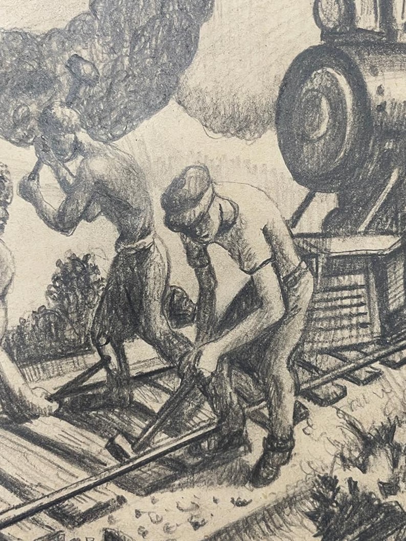 Thomas Hart Benton Drawing - RAILROAD Workers - Etsy