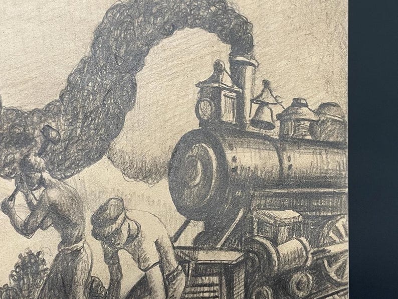 Thomas Hart Benton Drawing - RAILROAD Workers - Etsy