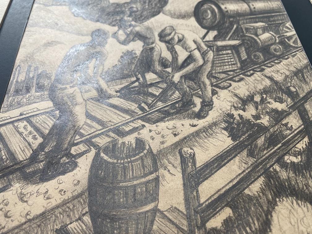 Thomas Hart Benton Drawing - RAILROAD Workers - Etsy