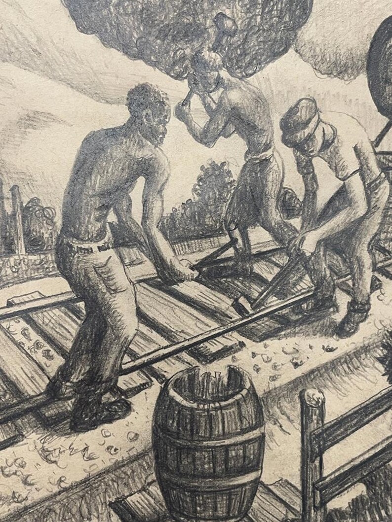 Thomas Hart Benton Drawing - RAILROAD Workers - Etsy