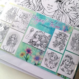 Adult Coloring Postcards SET A5/6x8 Thick Cardstock Pages With Fantasy ...