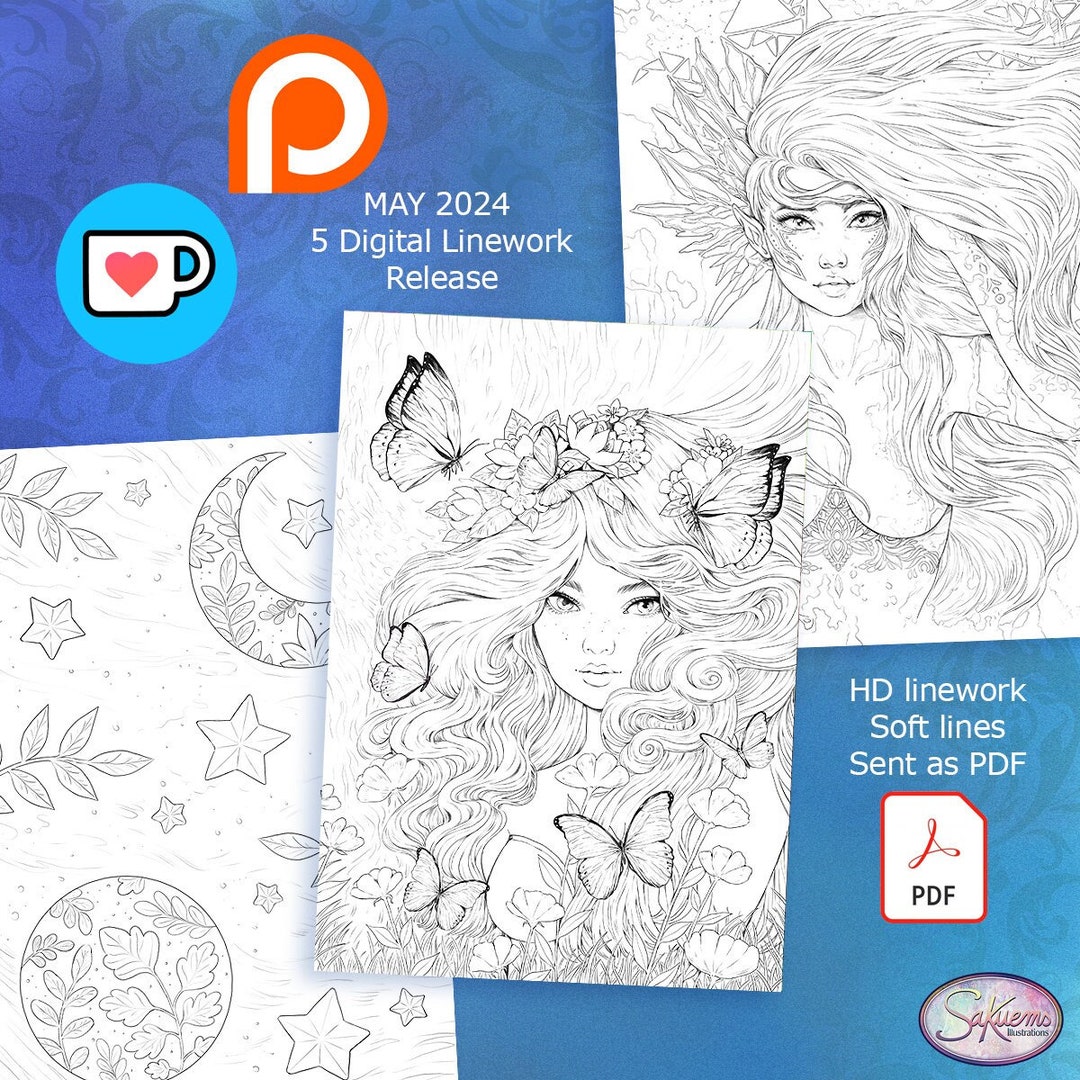 PDF DIGITAL Fantasy Mixed Characters Linework 5 Designs May 2024 From ...