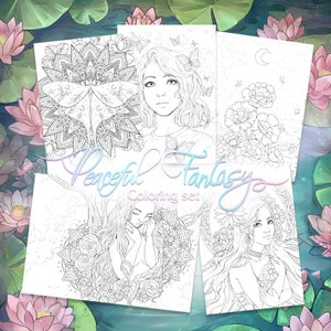 PDF DIGITAL Peaceful Fantasy Coloring Set With 15 Beautiful Magical ...