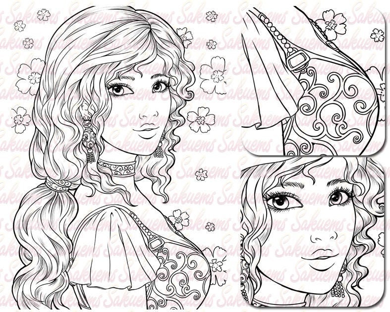 Digital Stamp Fantasy Portrait Princess Blank Image to Color - Etsy
