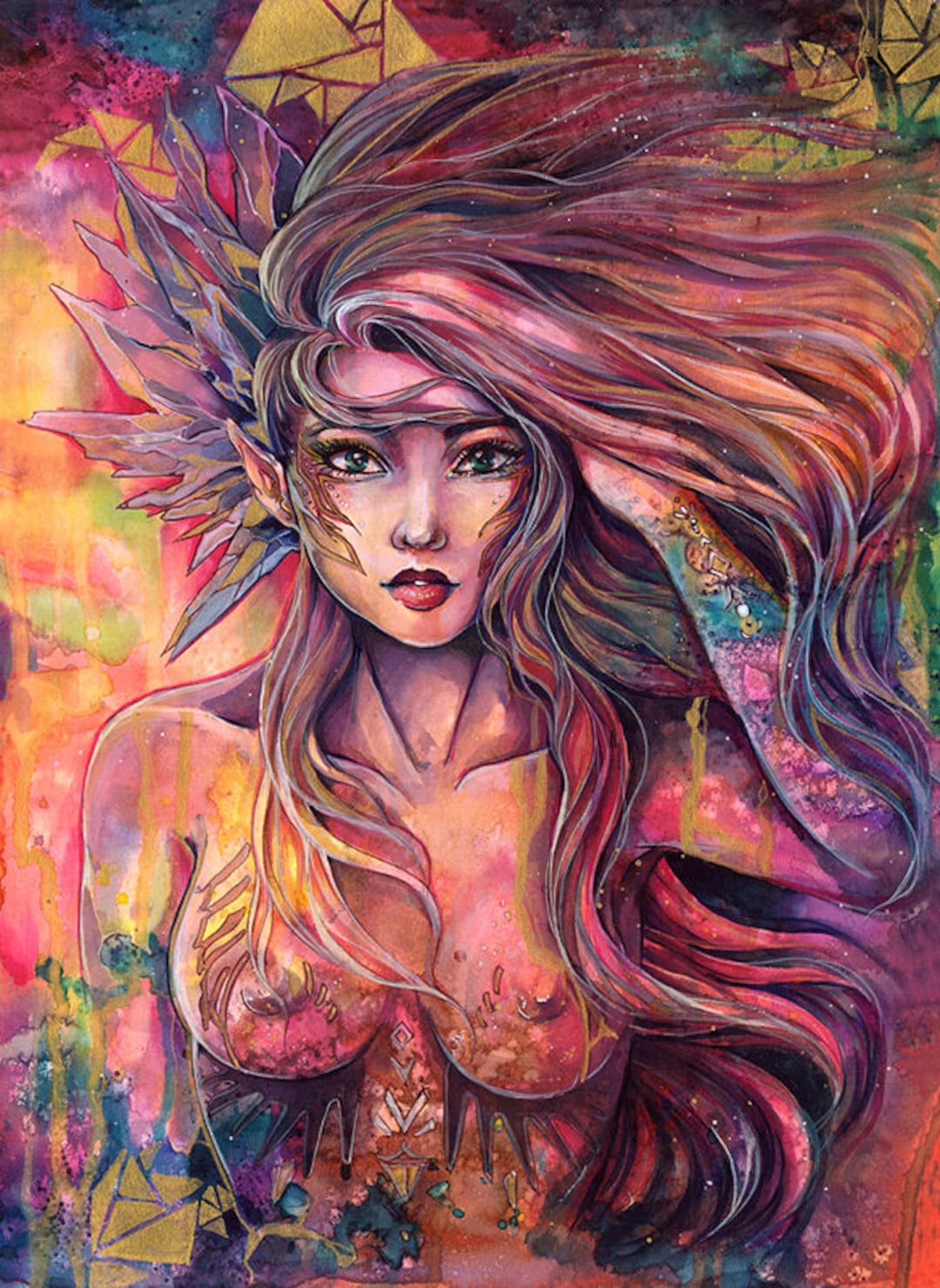 Print Fantasy Art Woman Portrait Crystal Warrior In Various Size Young Sexy Beautiful Amazone
