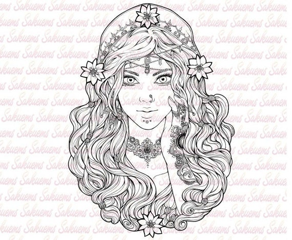DIGITAL Coloring Page Beautiful Gypsy Portrait. Esmeralda / - Etsy