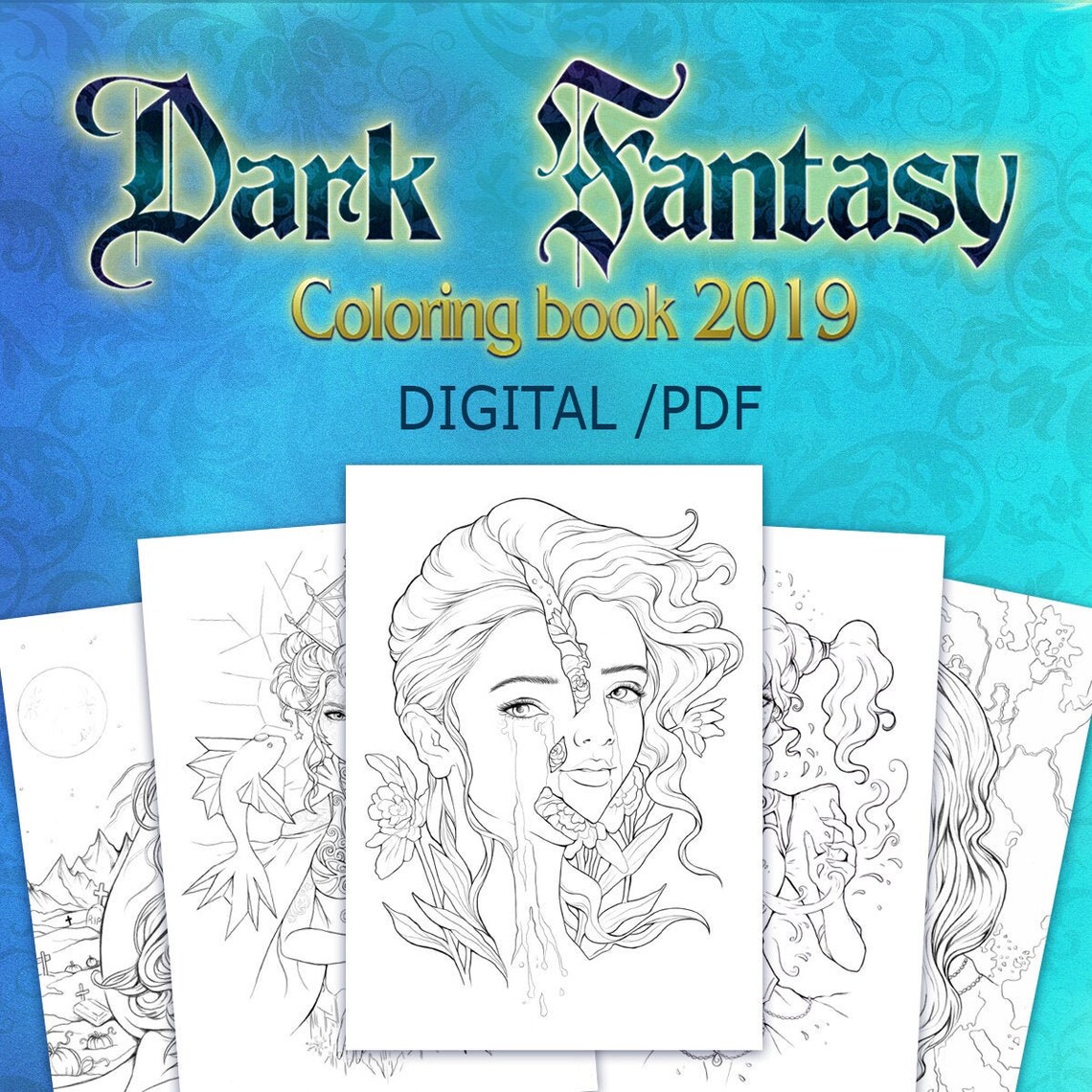 Dark Fantasy Coloring Book, Gothic Women, Fairies (PDF Digital) - Etsy