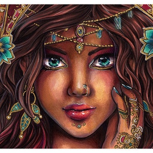 Art PRINT Photo Paper the Seer Beautiful Gypsy Portrait Indian Pattern ...