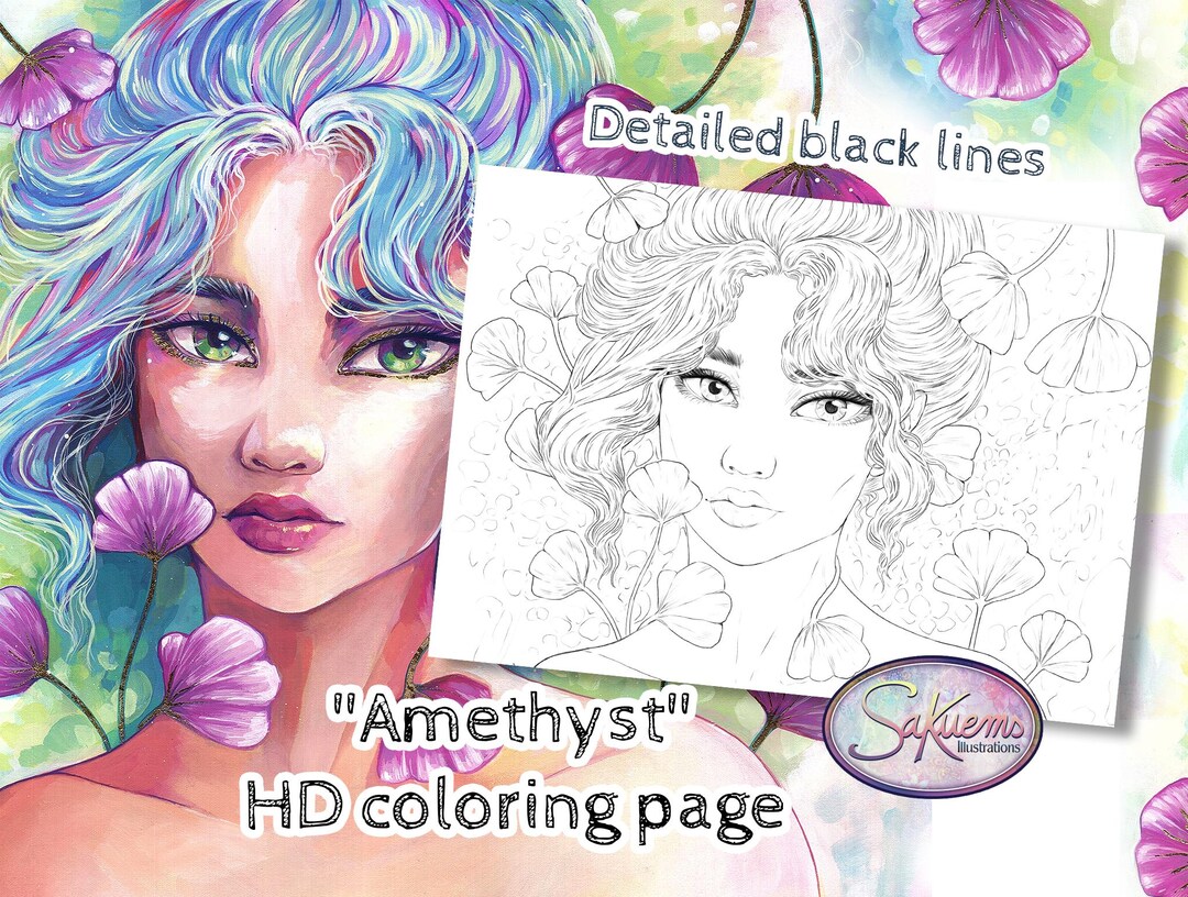 Amethyst Woman Floral Portrait Coloring Page (digital Download) - Etsy ...
