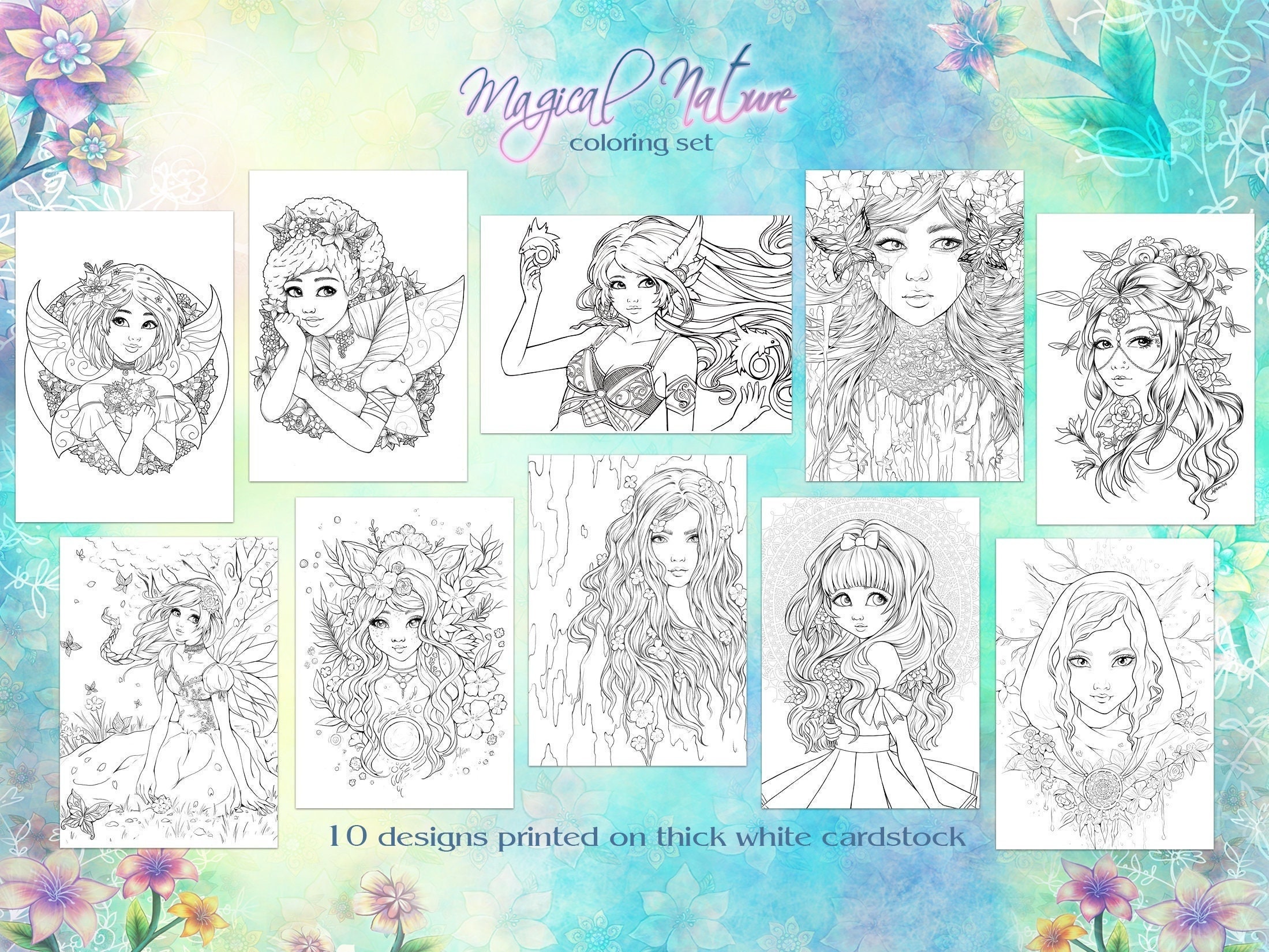 Adult Coloring Postcards SET A5/6x8 Thick Cardstock - Etsy