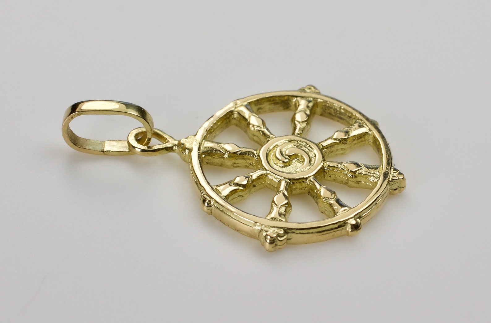 Dharma chakra wheel pendant gold medium | Etsy