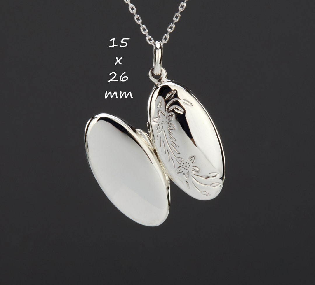 Oblong Sterling Silver Locket With Photo,stamped Floral Front Locket ...