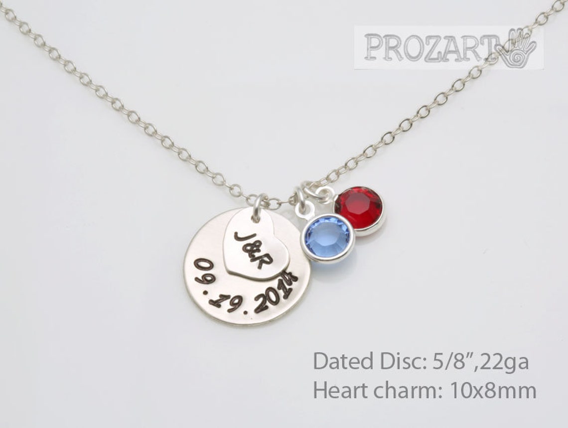 Wedding Date Necklace,couple Initials Heart Necklace,custom Birthstone ...