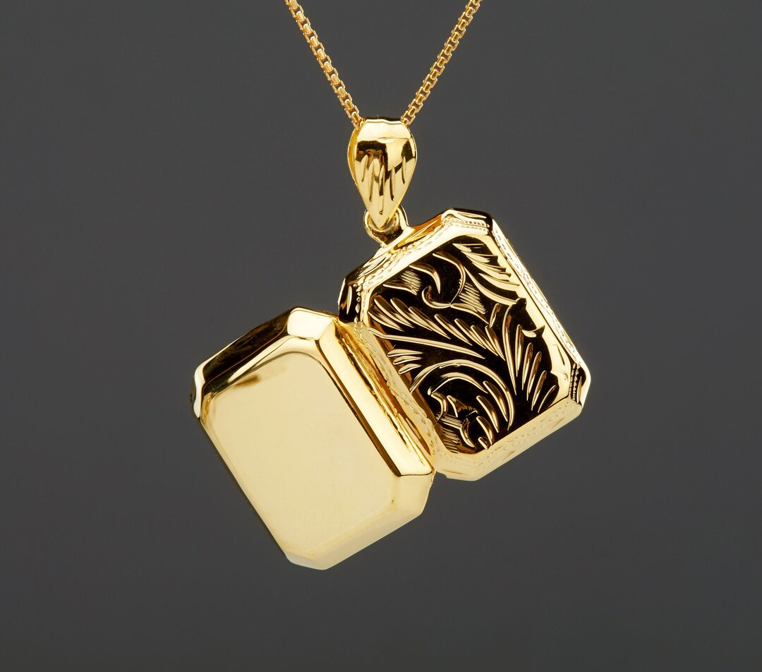 Gold Vermeil Rectangle Box Locket With Photo,custom Engrave,victorian ...