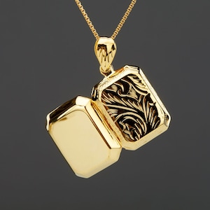 Gold Vermeil Rectangle Box Locket With Photo,custom Engrave,victorian ...