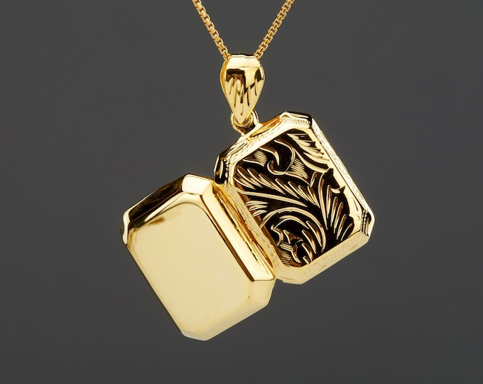 Gold Vermeil Rectangle Box Locket With Photo,custom Engrave,victorian ...