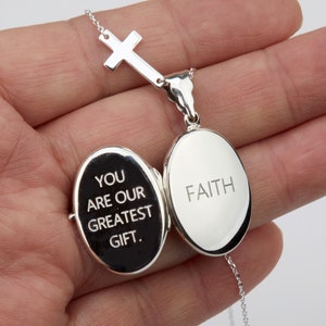 Engraved Locket Necklace With Photo,faith Locket Necklace,sideways ...