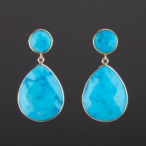 Two Tier Large Turquoise Dangle Earring,turquoise Post Earrings,long ...