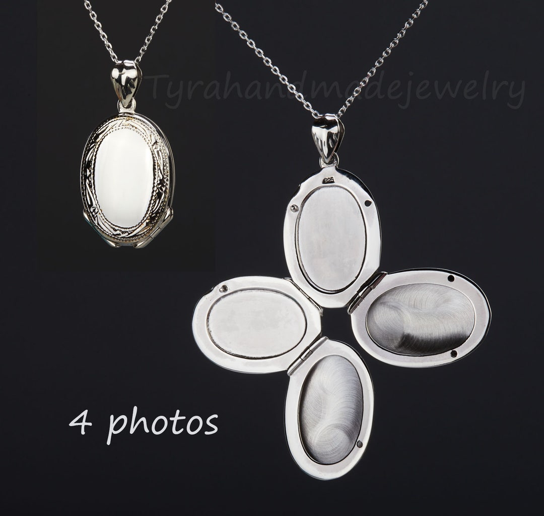 Four Photos Sterling Silver Locket,custom Engrave Memorial Oval Locket ...