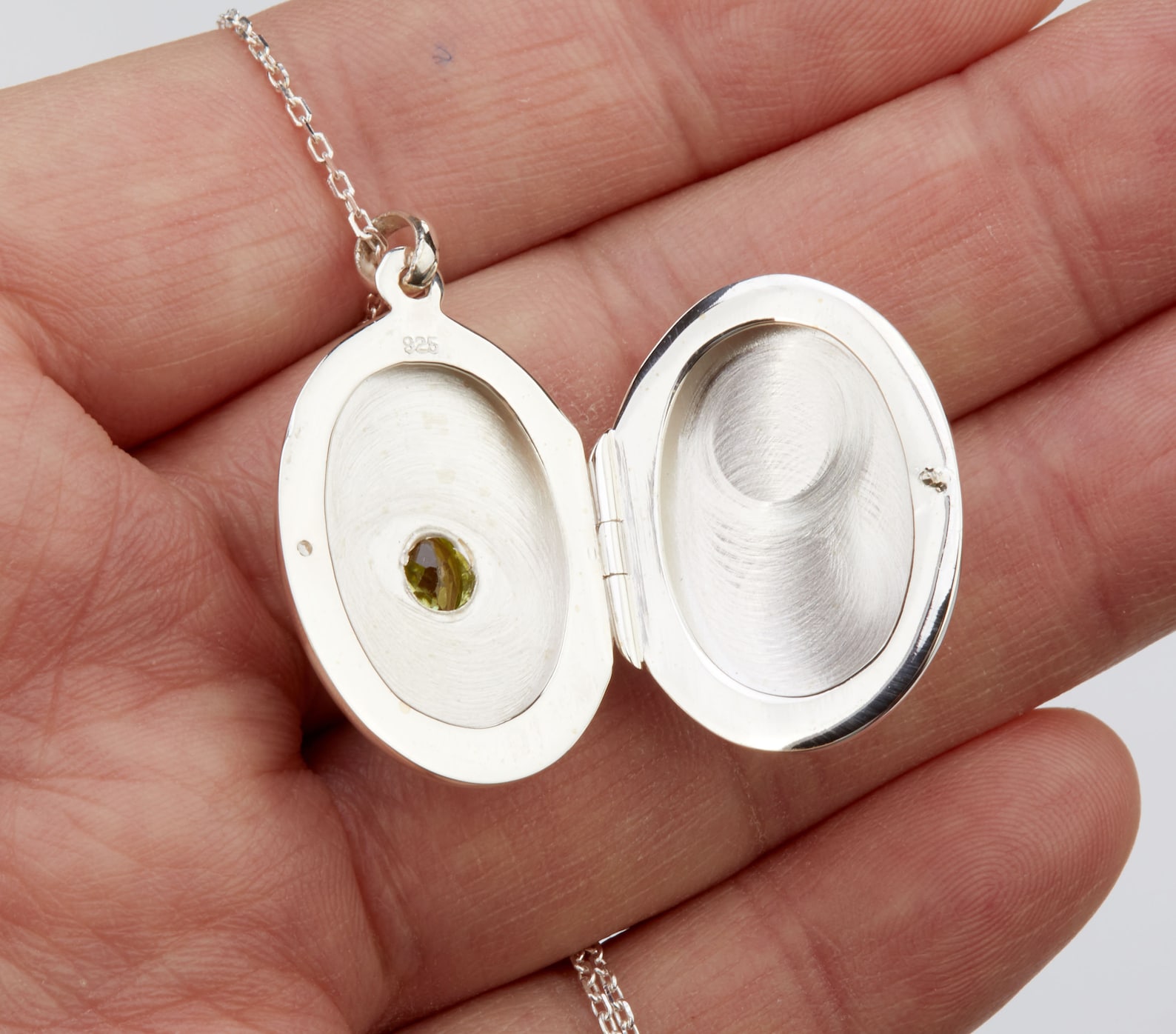 Peridot Set on Sterling Silver Oval Locket With Photo,custom Engraving ...