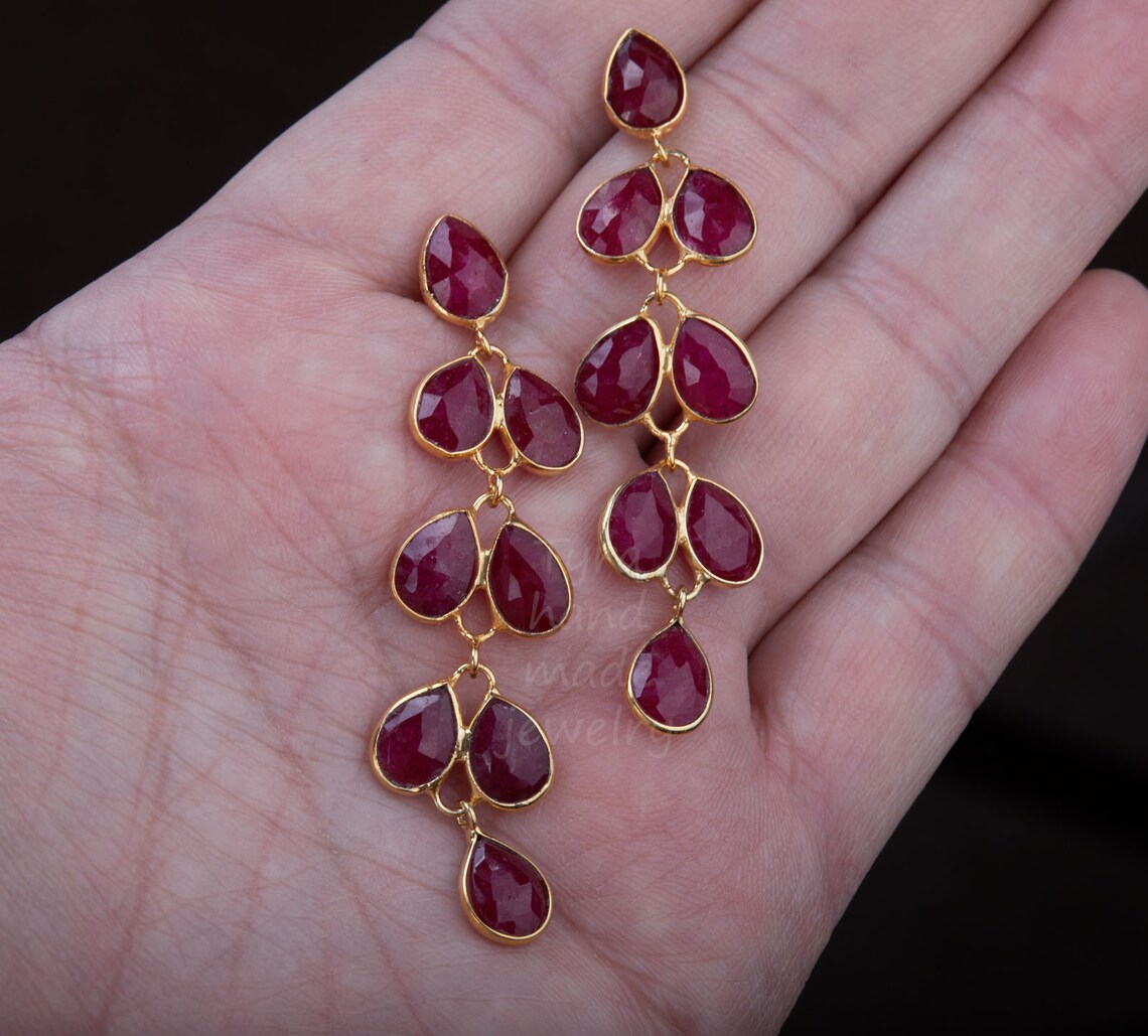 Five Tier Ruby Earring,willow Branch Dangle Earring,framed Ruby Leaflet ...