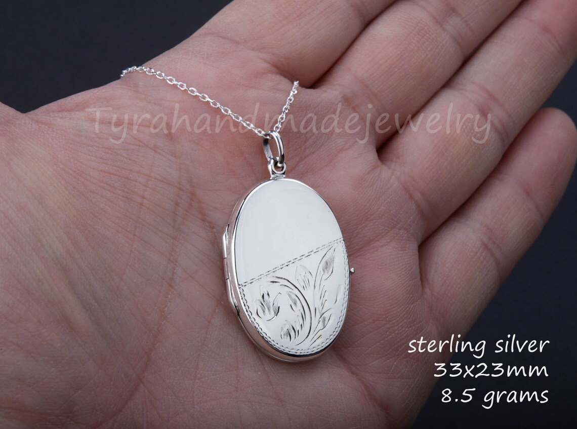 Large Sterling Silver Oval Locket With Photocustom Engraved - Etsy