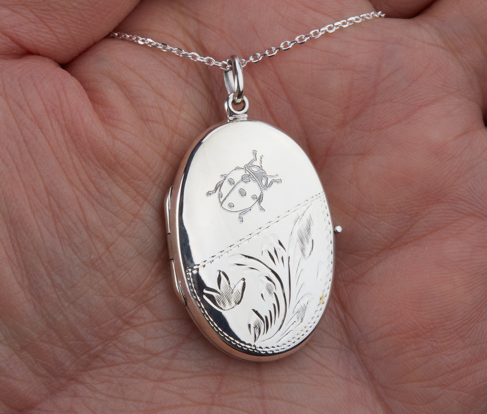 Large sterling silver oval locket with photoCustom engraved | Etsy