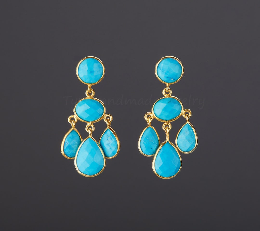 Three Tier Turquoise Earring,turquoise Chandelier Earring,framed ...